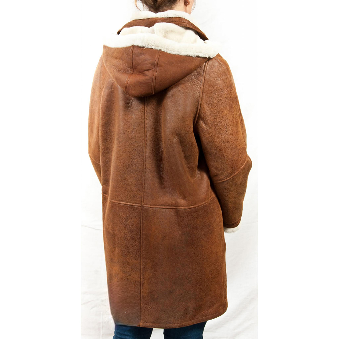 Brown Duffle Toscana Sheepskin Coat For Women-The Leather Gems